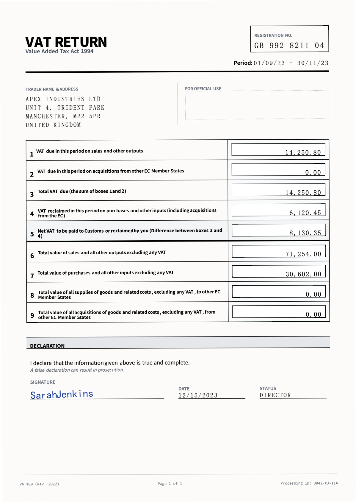 Convert VAT Return Form to Excel | AI-Powered & Accurate - ImageToTable.ai